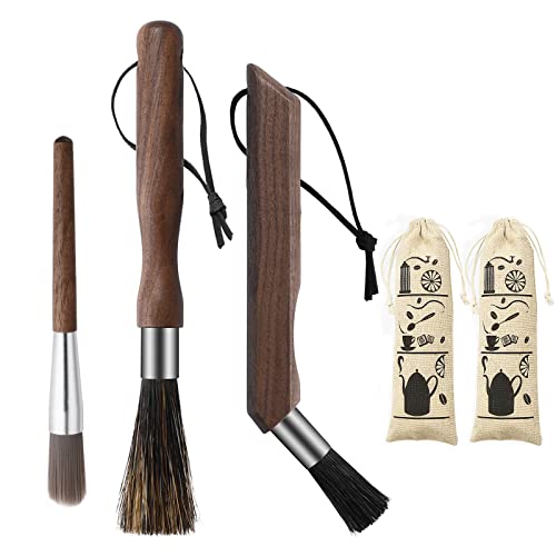 Bavane 3PCS Professional Coffee Brush, Coffee Grinder Brush Set, Natural Boar Bristles Black Walnut Handle Espresso Machine Cleaning Tool, Coffee Cleaner Brushes Coffee Tool for Barista Home Kitchen
