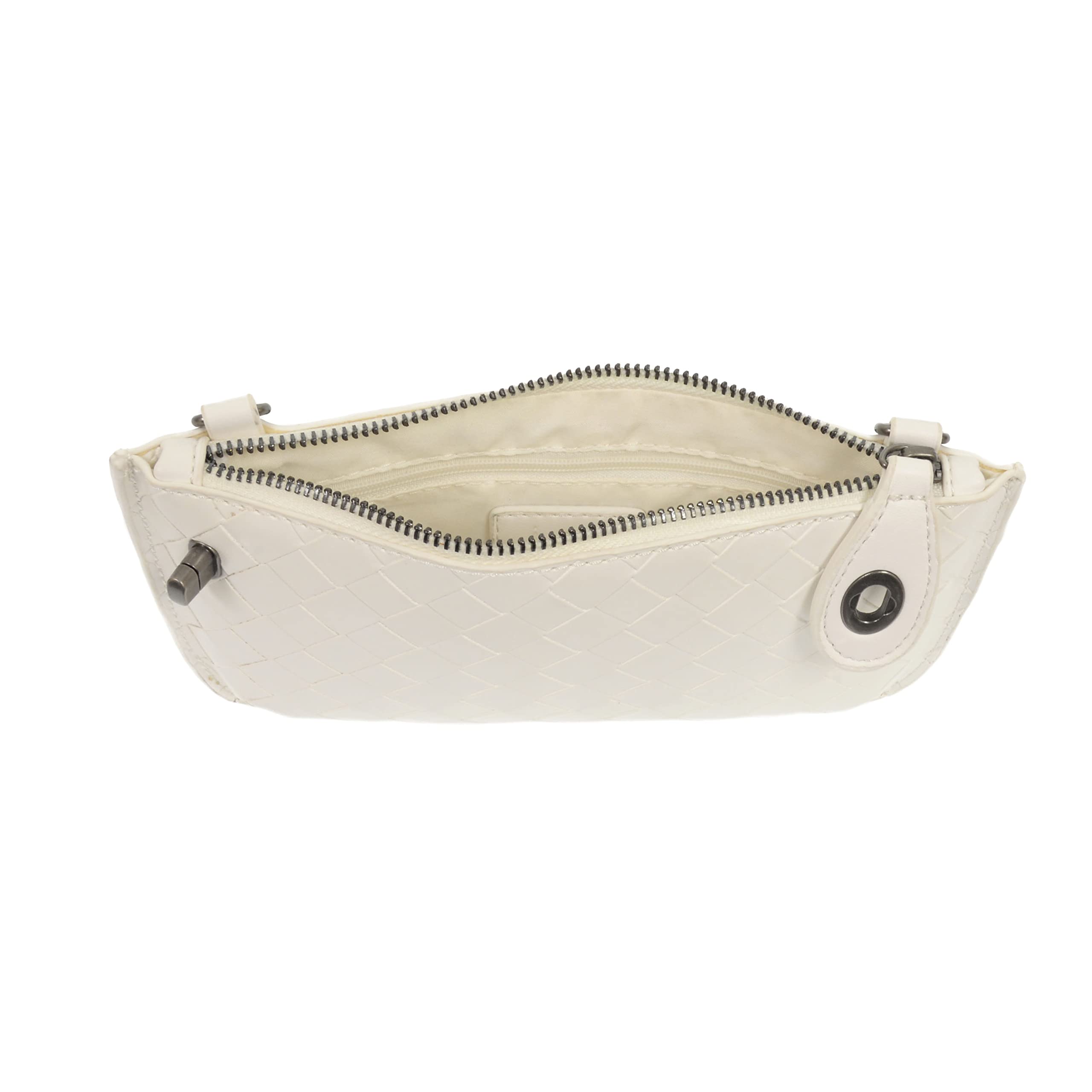 Joy Susan Faux Wide Woven Mini Crossbody Wristlet Clutch - White
