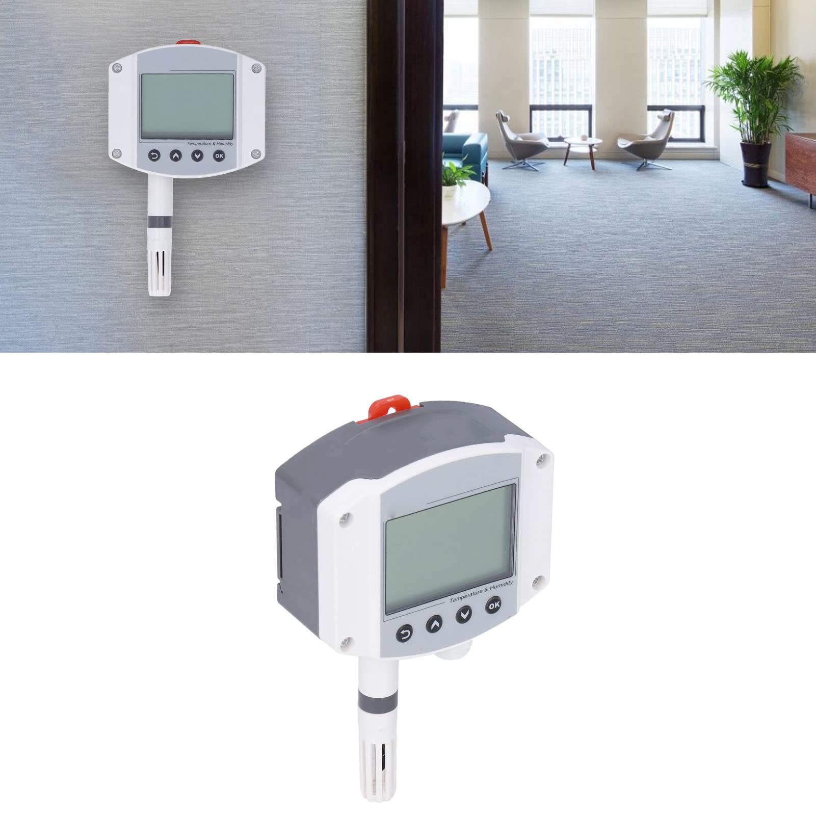Zerodis Temperature Sensor Humidity Transmitter Wall Mount LCD Display Temperature and Humidity Sensor 4‑20mA for Green House Machine Equipment