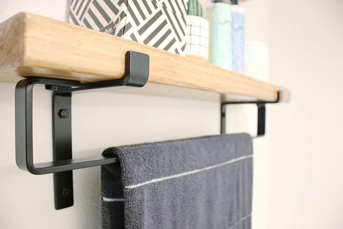 Rustic Metal Towel Bar, Modern Farmhouse Bathroom and Kitchen - 24" Steel Wall Mount Rack - Black