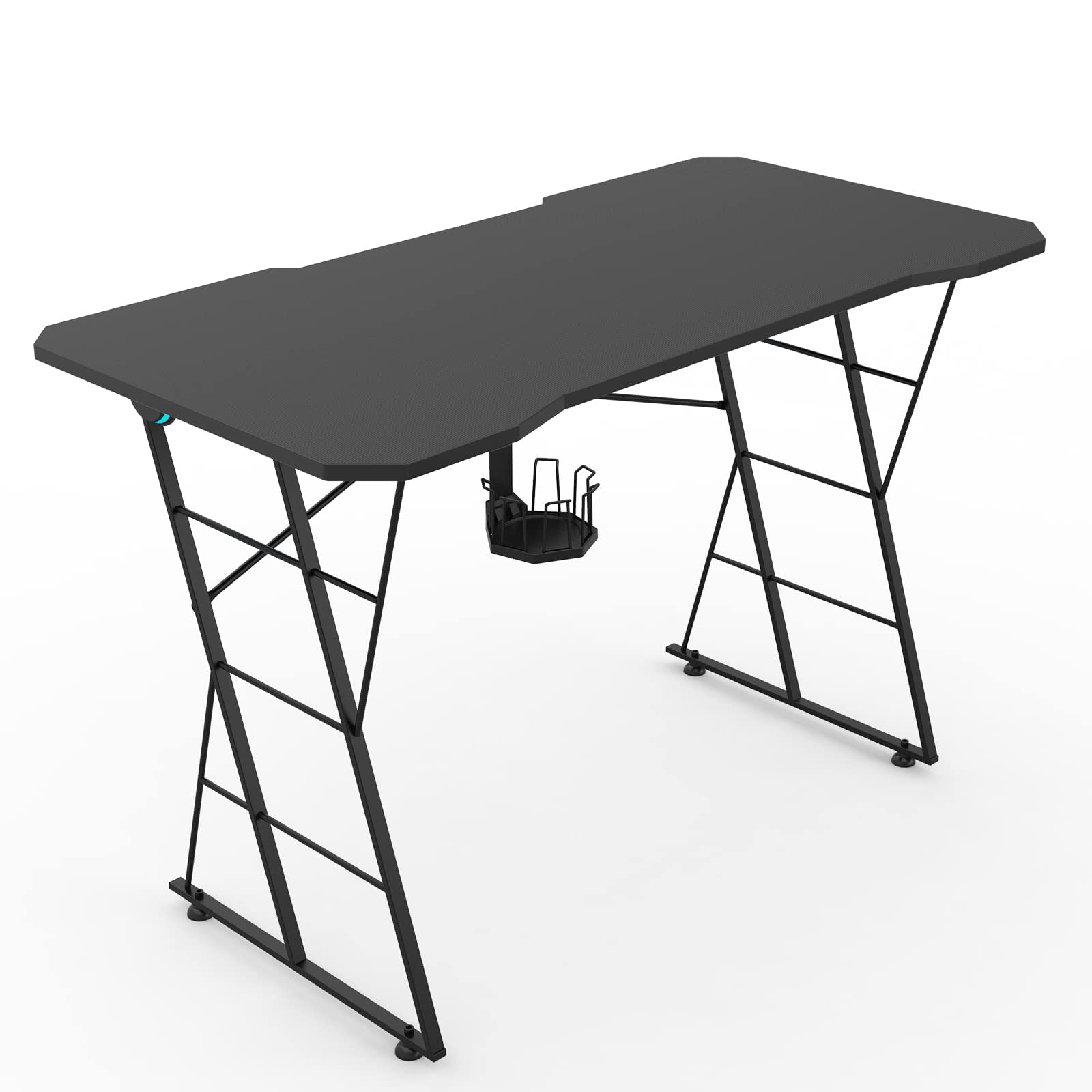 JOY worker Gaming Desk with LED Lights, 47 Inch Gamer Desk Carbon Fiber Desktop, Game Desk with Cup Holder, Home Office Gaming Room Workstation, Black