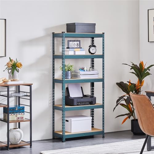 CFSAFK 4 Pieces of 5 Tiers Boltless Storage Shelf for Home Warehouse, Neptune Blue