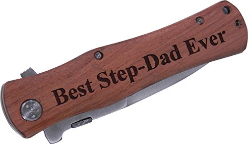 Best Step-Dad Ever Folding Pocket Knife - Great Gift for Father's Day for Dad, Step-Dad (Wood Handle)