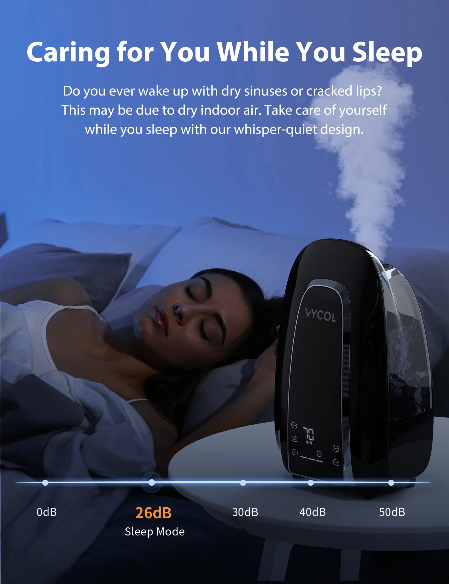 Humidifiers for Bedroom, Vycol 5.6L Smart Cool Mist Humidifier with Humidity Sensor & Timer for Large Room Home, Customized Humidity, Whisper Quiet Ultrasonic Air Vaporizer for Baby and Plants