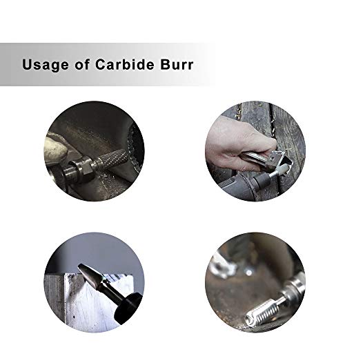 Carbide Burr Set JESTUOUS 1/4 Inch Shank Diameter Double Cut Tungsten Carbide Cutting Burrs Rotary Files Bits for Die Grinder Metal Grinding Woodworking Drilling Carving,10pcs