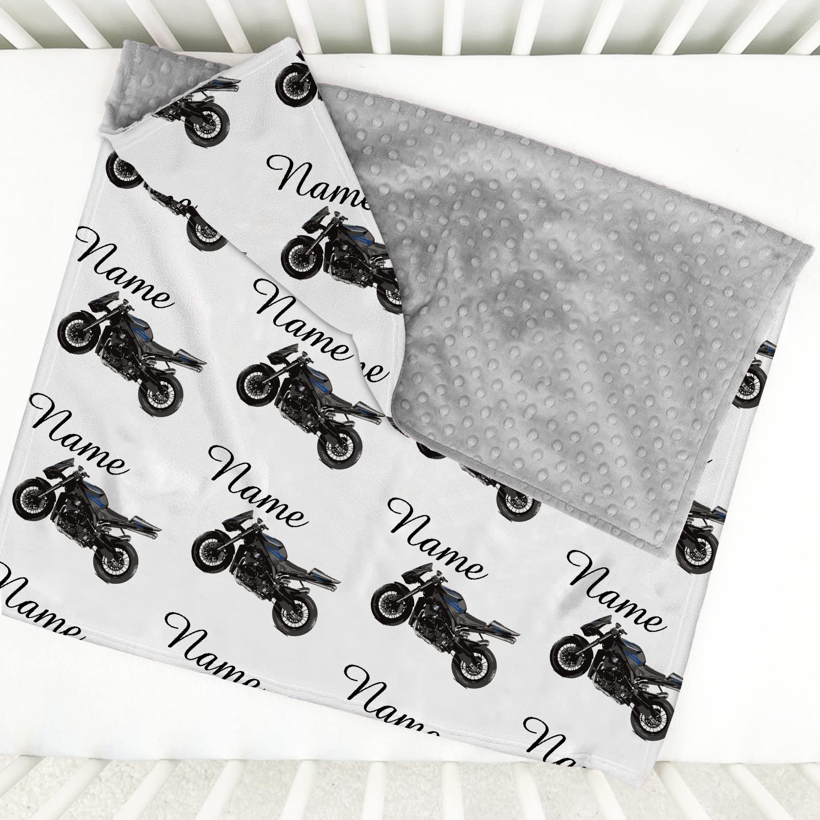 Custom Motorcycle Soft Minky Baby Blankets with Name, Personalized Dirt Bike Baby Blanket for Boys Kids, Motocross Name Blanket, Soft Plush Toddler Blankets for Infant Babies