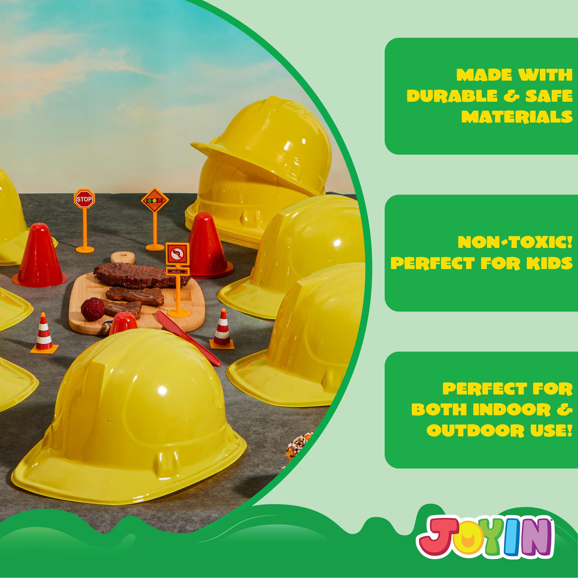 JOYIN Construction Hard Hats, 24 Pcs Toy Plastic Kids Party Hats, Yellow, for Children Construction Birthday Party, Building Theme Party Favors