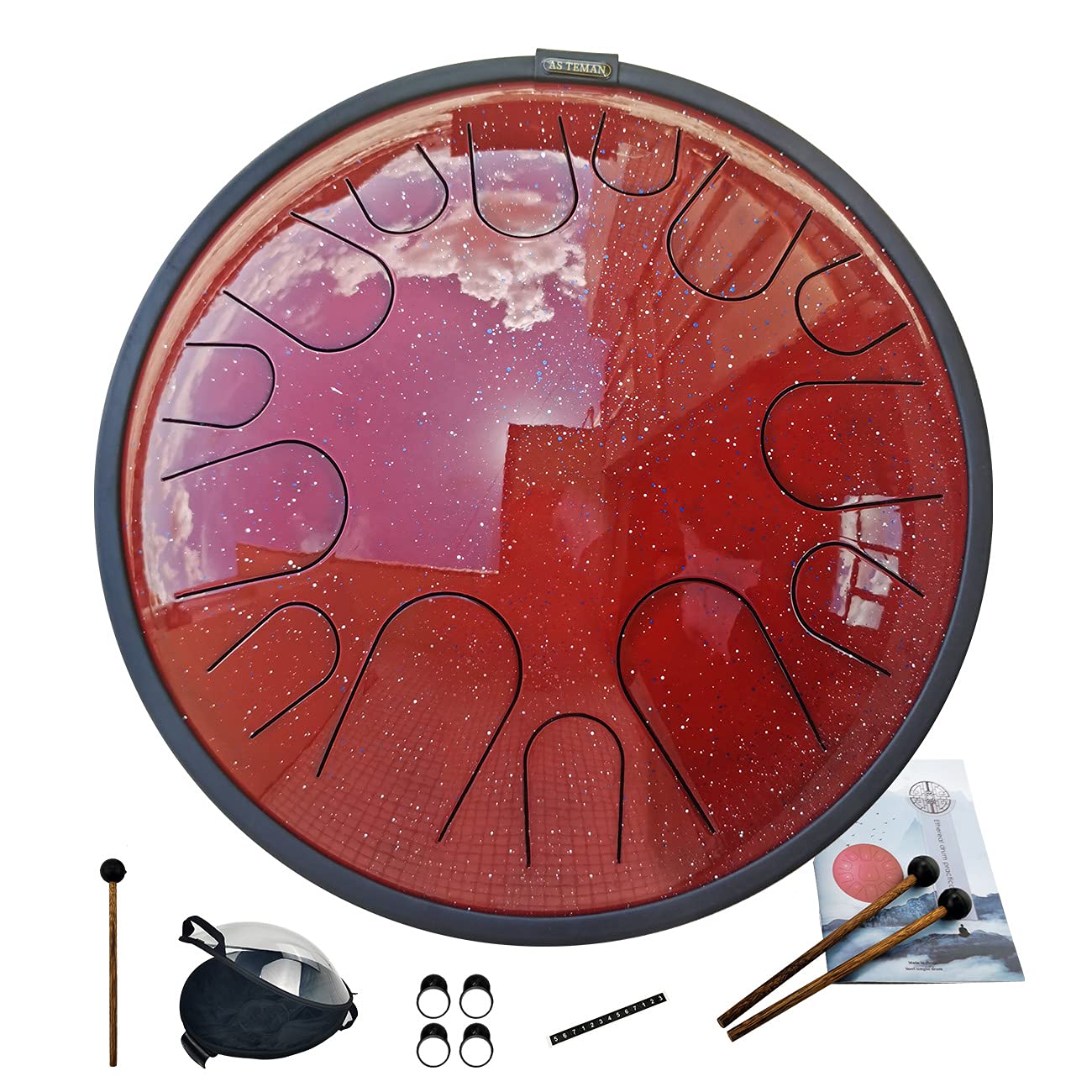 ASTEMAN Steel Tongue Drum 14 inches 14 notes Tank Drum with Durable Drum Bag, 2 Rubber Mallets, 4 Finger Rings and Tutorial Book
