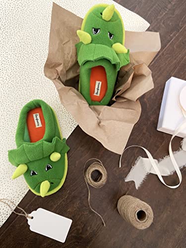 Dearfoams Easter Basket Stuffers Gifts for Kids Washable Animal Critter Slippers, Green Dinosaur, 4-5 Big Kid
