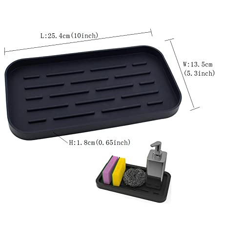 BuRuiJi Sponge Holder for Kitchen Sink,Silicone Sink Tray for Sponge, Soap Dispenser, Scrubber, and Other Kitchen Sink Accessories 10βx 5.3β (Black)