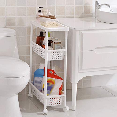 CZDYUF Gap Kitchen Storage Rack Shelf Slim Slide Tower Movable Assemble Thickened Plastic Bathroom Shelf Wheels Space Saving Organizer