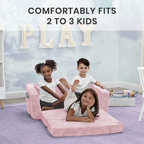 Delta Children Serta Perfect Sleeper Extra Wide Convertible Sofa to Lounger, Comfy 2-in-1 Flip Open Couch/Sleeper for Kids, Pink
