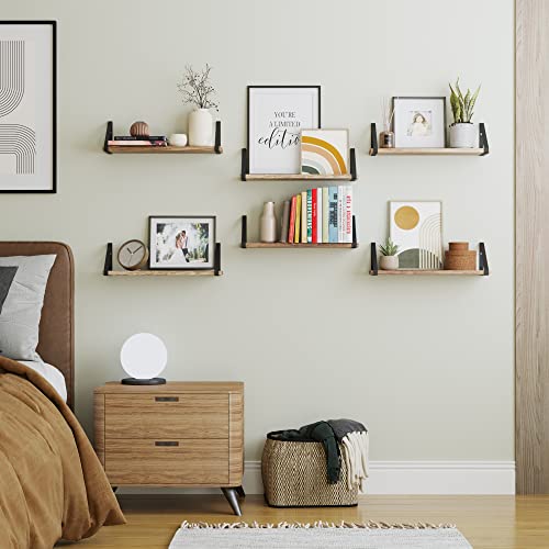 brightmaison BGT 17"x4.5" Monza Floating Shelves for Wall, Wall Bookshelf Living Room Decor, Kitchen Shelves, Rustic Floating Shelf Set for Office, Wall Shelves for Bedroom Burnt Set of 6