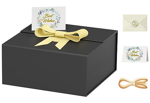 Black Gift Box with Lid, 9x7x4'' Gift Boxes for Presents with Ribbon and Greeting Card Magnetic Closure, Groomsman Proposal Box for Wedding,Birthday,Anniversary,Christmas Gift Luxury Wrap