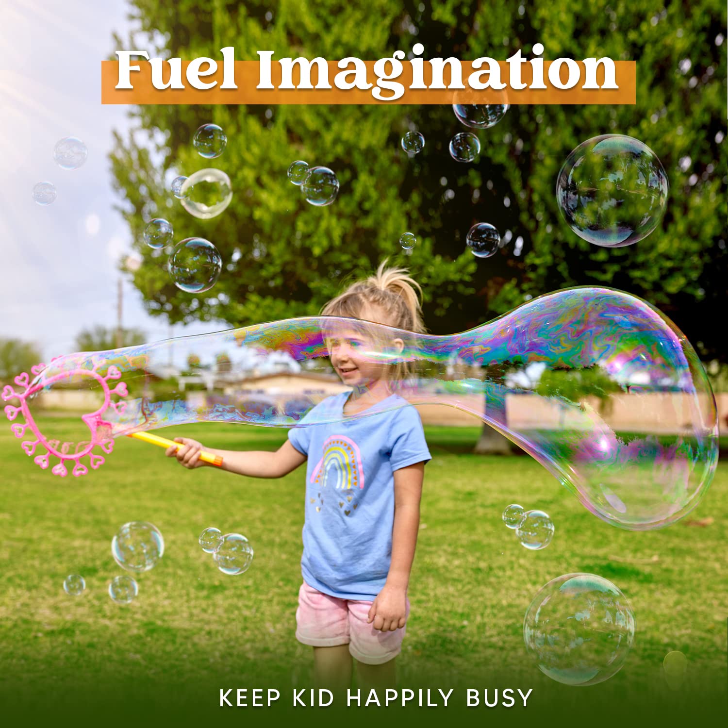 JOYIN Big Bubble Wands Set Bulk for Kids Summer Outdoor Activity Party Favors, 18 Pcs Giant Bubble Maker with Tray, 12" Large, 6 Pcs Solution Suitable for All Age People