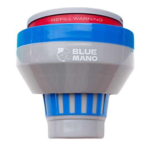Blue Mano Chlorine Floater (V2.0 Upgraded) for 3 inch Chlorine Tablets with Refill Warning, Durable Design, 7 inch Large Floating Chlorine Dispenser for Inground and Above Ground Swimming Pool