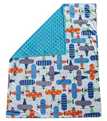 Snuggle Stuffs Unisex Baby Reversible Minky Dot Stroller Blanket (Choose Color) (Airplane/Turquoise)