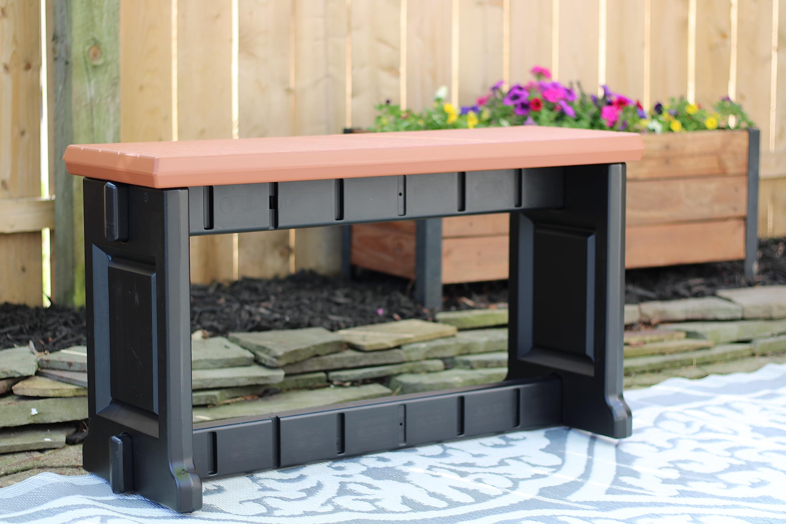 Leisure Accents Bench, Redwood Top with Black Sides, 1 Pack - Proudly Made in The USA, Click and Lock Hardware-Free Assembly, Durable and Stylish Outdoor Seating