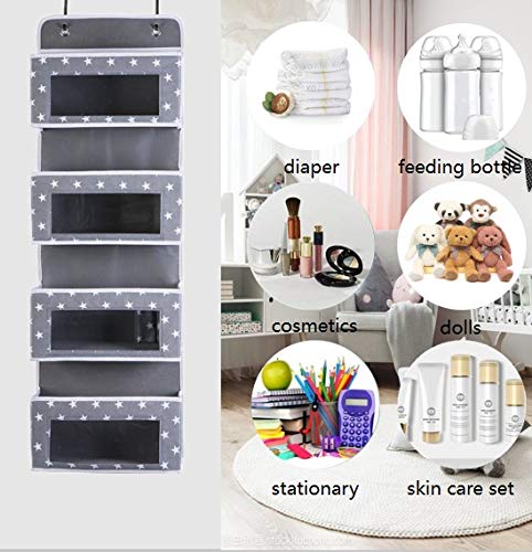 Baby Organizer Baby Over Door Organizer Nursery Closet Canbinet Baby Storage Bedroom Wall Hanging Storage 4 Clear Window Pocket Wall Mount Storage Organizer with 2 Mental Hooks