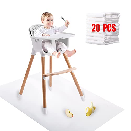 Disposable Baby Splat Mat for Under High Chair, 20 Packs Large Waterproof Spill Floor Mat, Portable Play Mat and Table Cloth