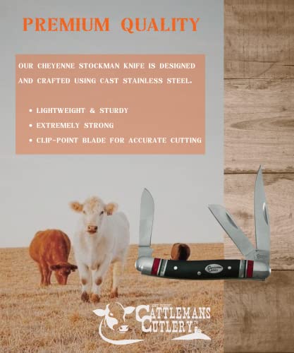 Cattlemans Cutlery Cheyenne Series Red Stockman Folding Pocket Knife β 3 Stainless Steel Blades in 1 Knife