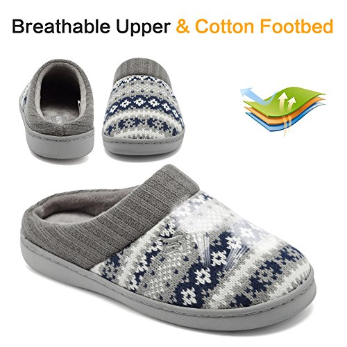 CIOR Women's Memory Foam House Slippers Sweater Knit Embroidered Pattern and Ribbed Hand-Knit Collar-U1MTW014-Navy Blue-38-39