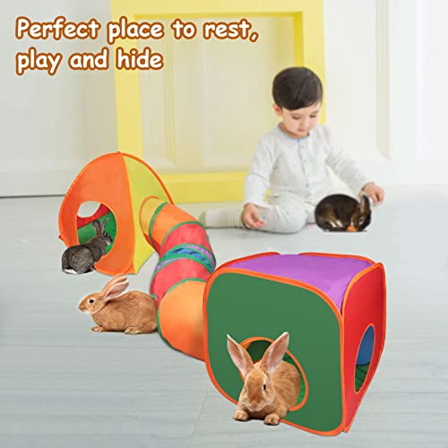 BWOGUE Bunny Tunnels & Tubes Collapsible Rabbit Hideout Tube and Foldable Cubes Playground Small Animal Activity Hideaway for Dwarf Rabbits Bunny Guinea Pigs Kitty