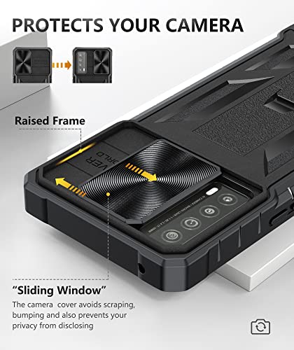 Case Designed for TCL Stylus 5G: Military-Grade Drop Proof Protection Rugged Protective Cell Phone Cover with Built in Kickstand & Slide - Shockproof TPU Matte Textured Bumper Armor Design - Black