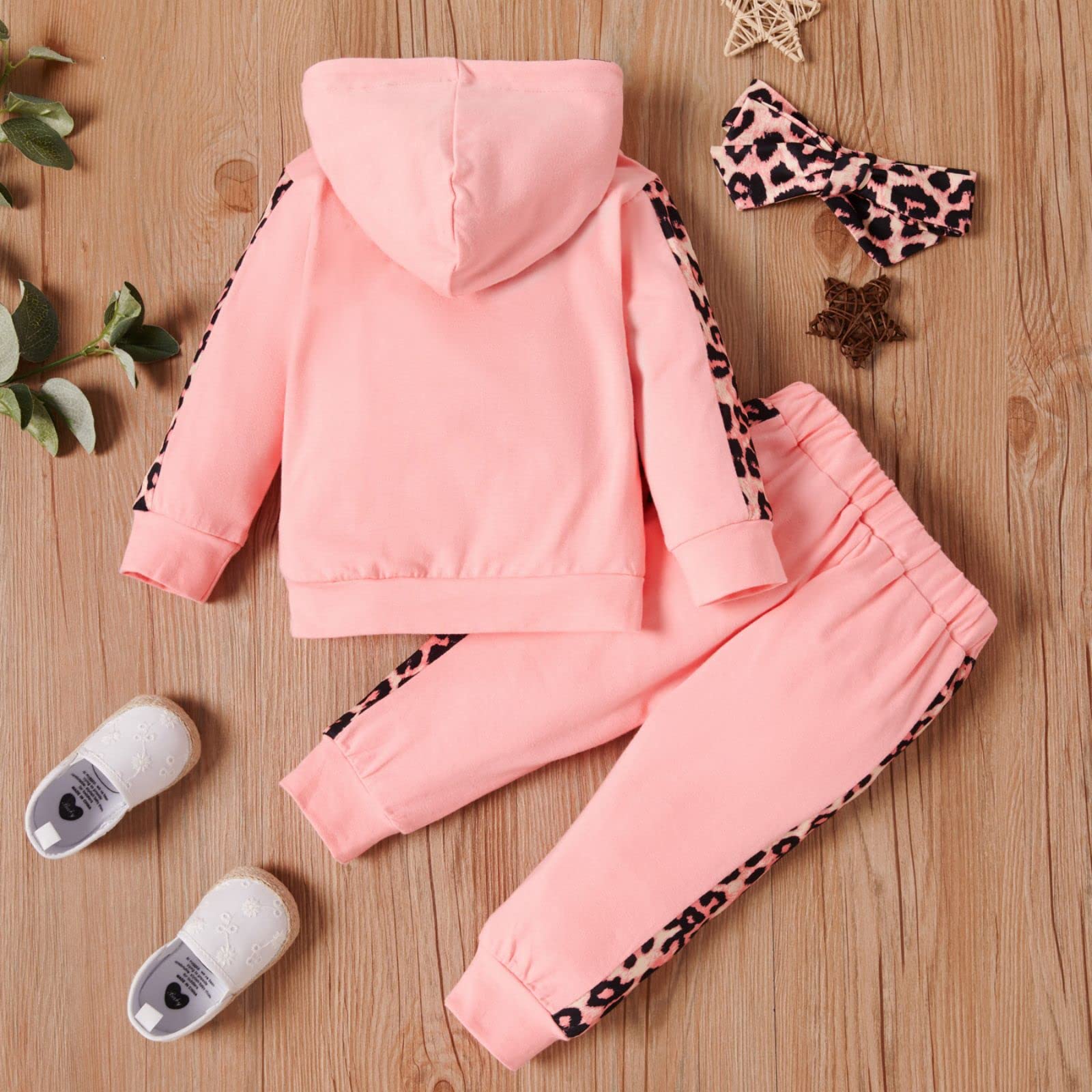 Baby Girl Outfits Long Sleeve Leopard Cotton Pullover Sweatshirt Mama's Mini Infant Hoodies Tops Pants Headband 3 Pcs 6-9 Months