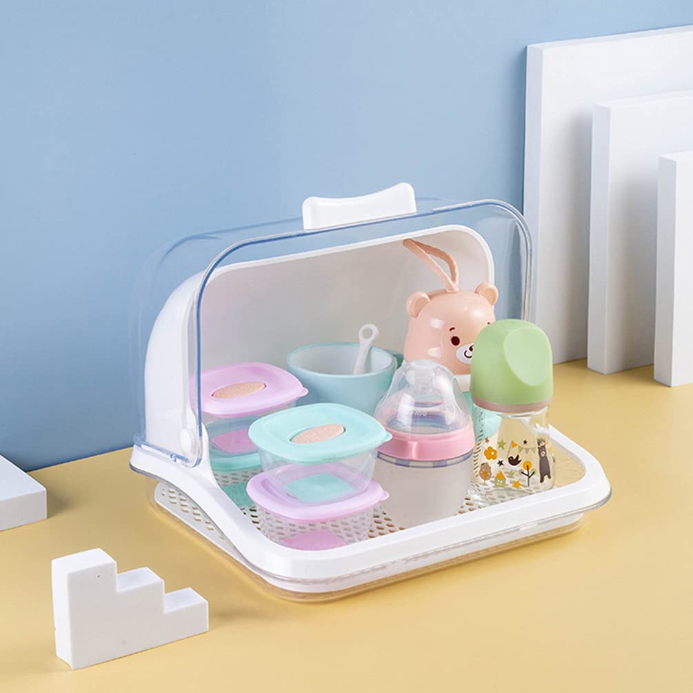 Baby Bottle Drying Rack with Anti- Cover Bottle Storage Box Organizer Portable Kitchen Cabinet Organizer Countertop Dryer for Tea Cup Coffee Mug Bowl