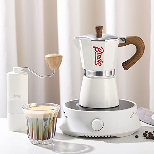 Bincoo 300ML Moka Pot Espresso Maker,Aluminum Moka Pot 6 Espresso Cups,Stovetop Italian Coffee Maker for Mocha Cappuccinos,Lattes(Off-white)