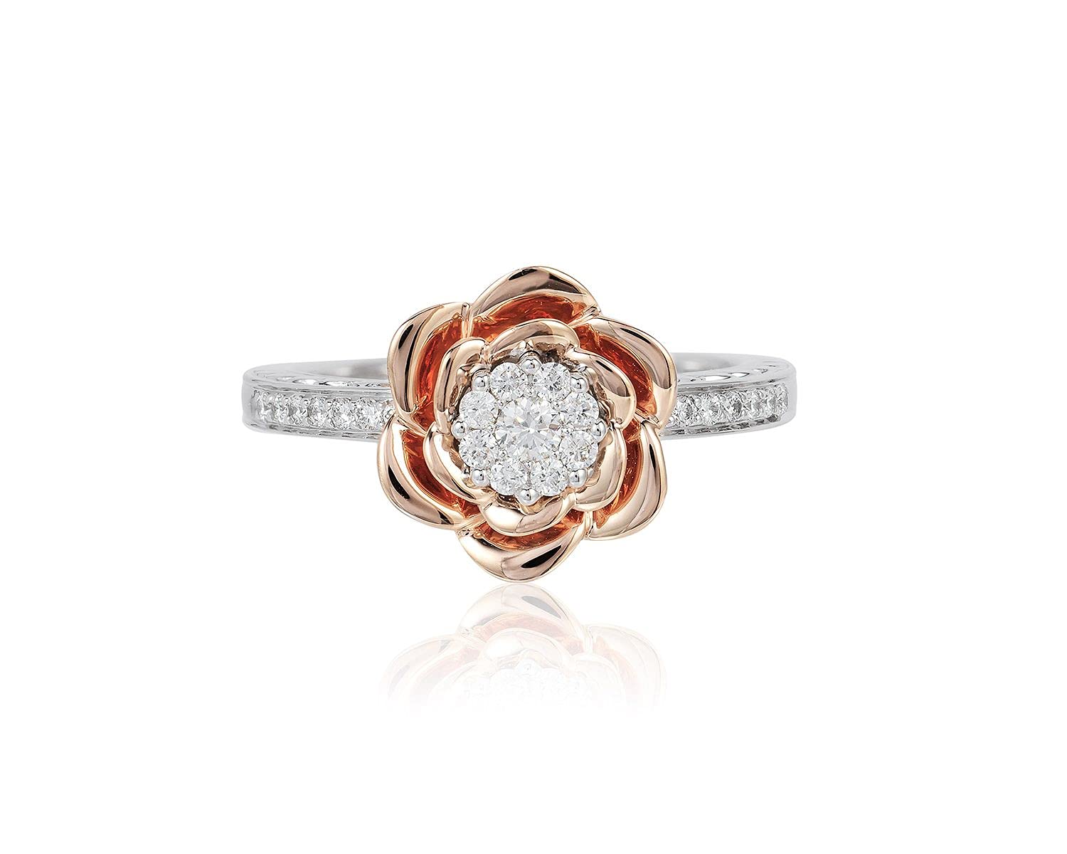Enchanted Disney Fine Jewelry 14K Rose Gold Over Sterling Silver 1/4 Cttw Belle Rose Composite Ring, Size 7