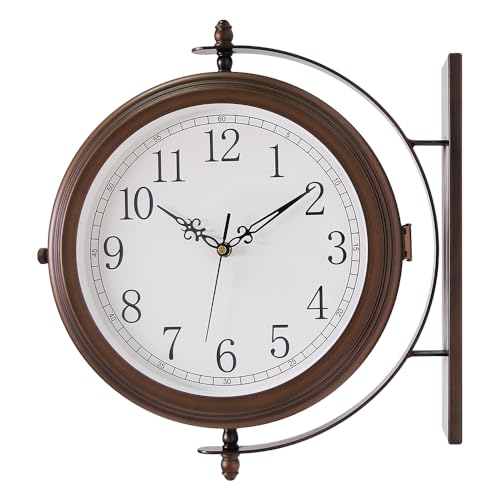 Bestime 66264A 16-Inch Antique Red Copper Double Sided Metal Wall Clock Quiet,Easy Read,Home Décor,Indoor,Outdoor,Garden,Farmhouse,Yard,Station,Office,Photography Props,Living Room,Kitchen,Bedroom.