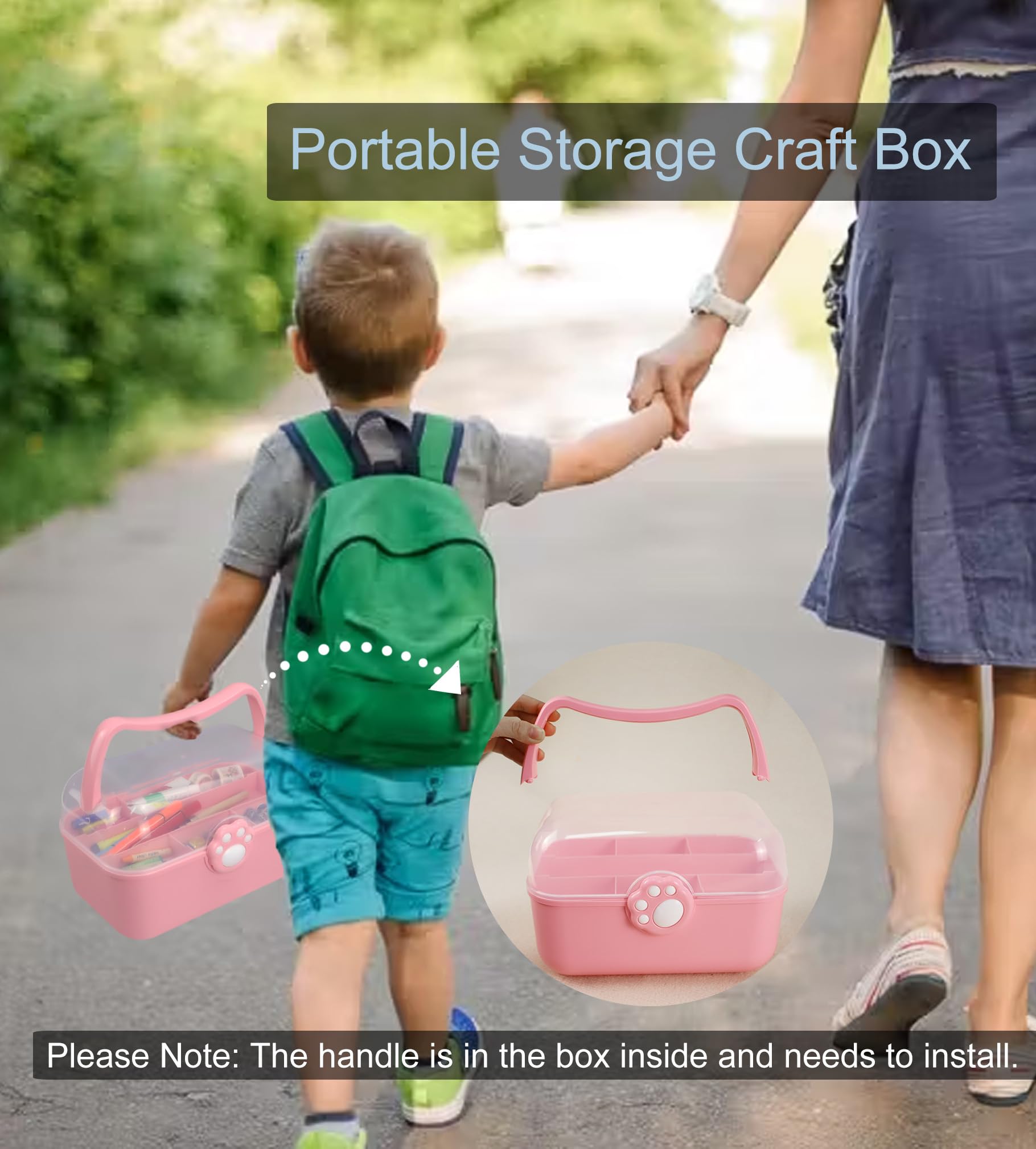 Byrixk Craft Art Box Pink Tackle Box for Girls Art Bin Storage Box with Handle Portable Storage Container Small Craft Box First Aid Box Sewing Box for Kids Fishing Tackle Box Crafting Box