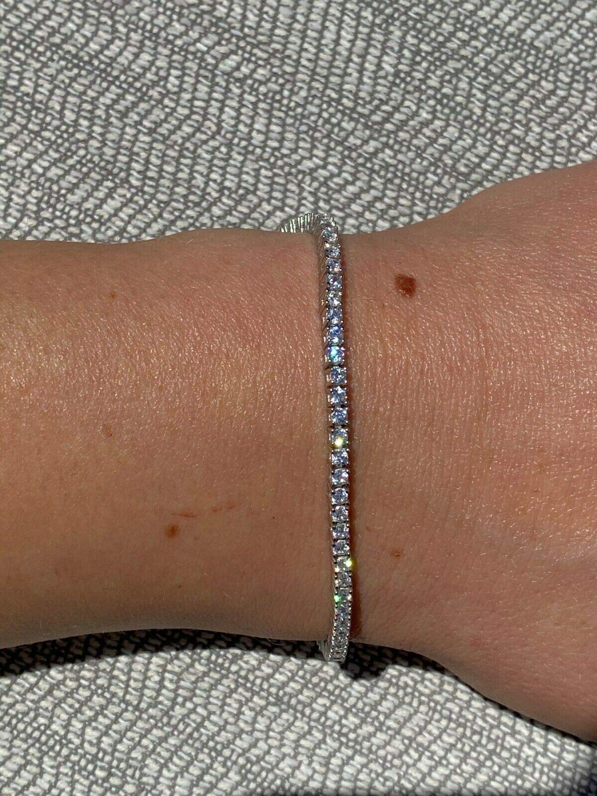 HarlemBling Real Solid 925 Sterling Silver 2mm CZ Tennis Bracelet - 6-8.5" Iced Diamond One Row Bracelet - Thin & Great For Classy Everyday Look (7)
