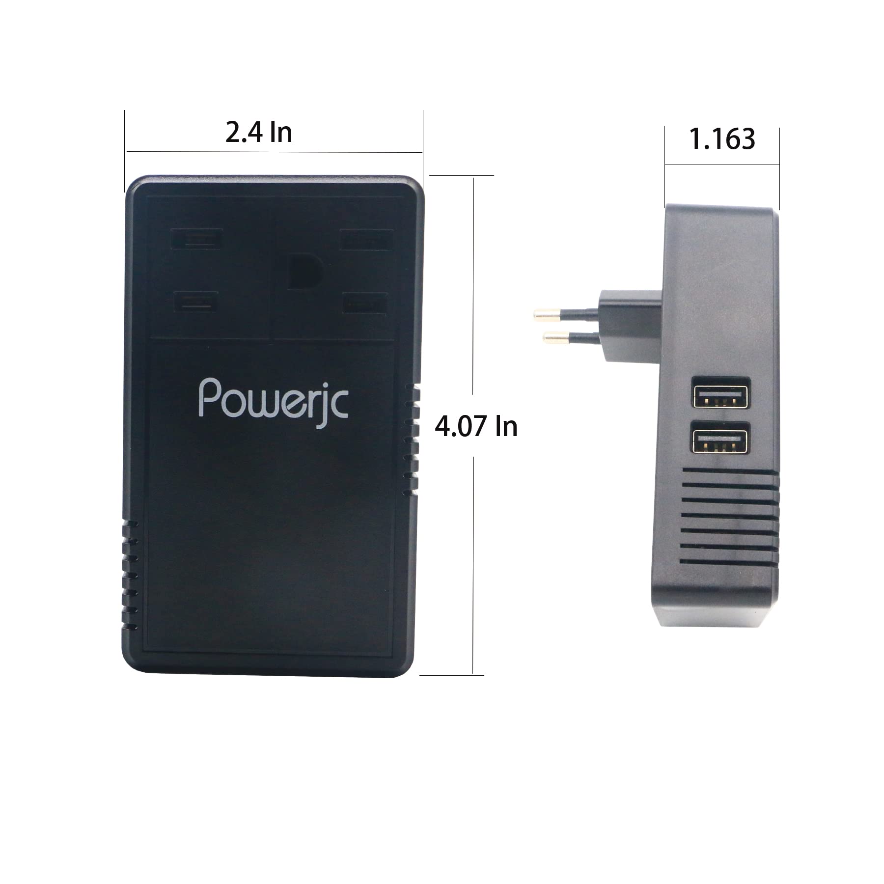 Powerjc Travel Voltage Converter Adapter Power Step Down 220V to 110V 2000W with 2 Outlets and 2 Smart USB Charging Ports Black