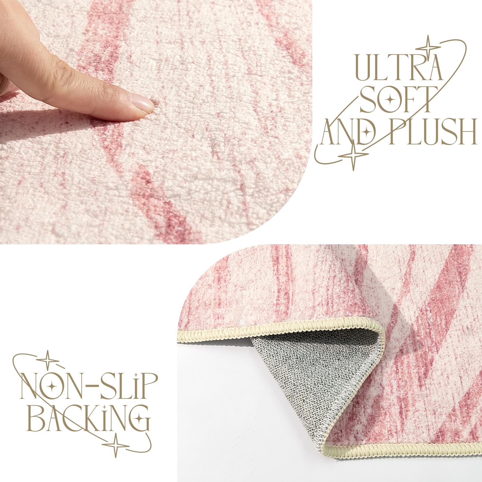 Castage Pink Rug 3’x5’,Washable Rugs for Bedroom Girls Living Room Entryway Kitchen Laundry Room,Modern Blush Small Boho Area Rug Abstract Non Slip Carpet Geometric