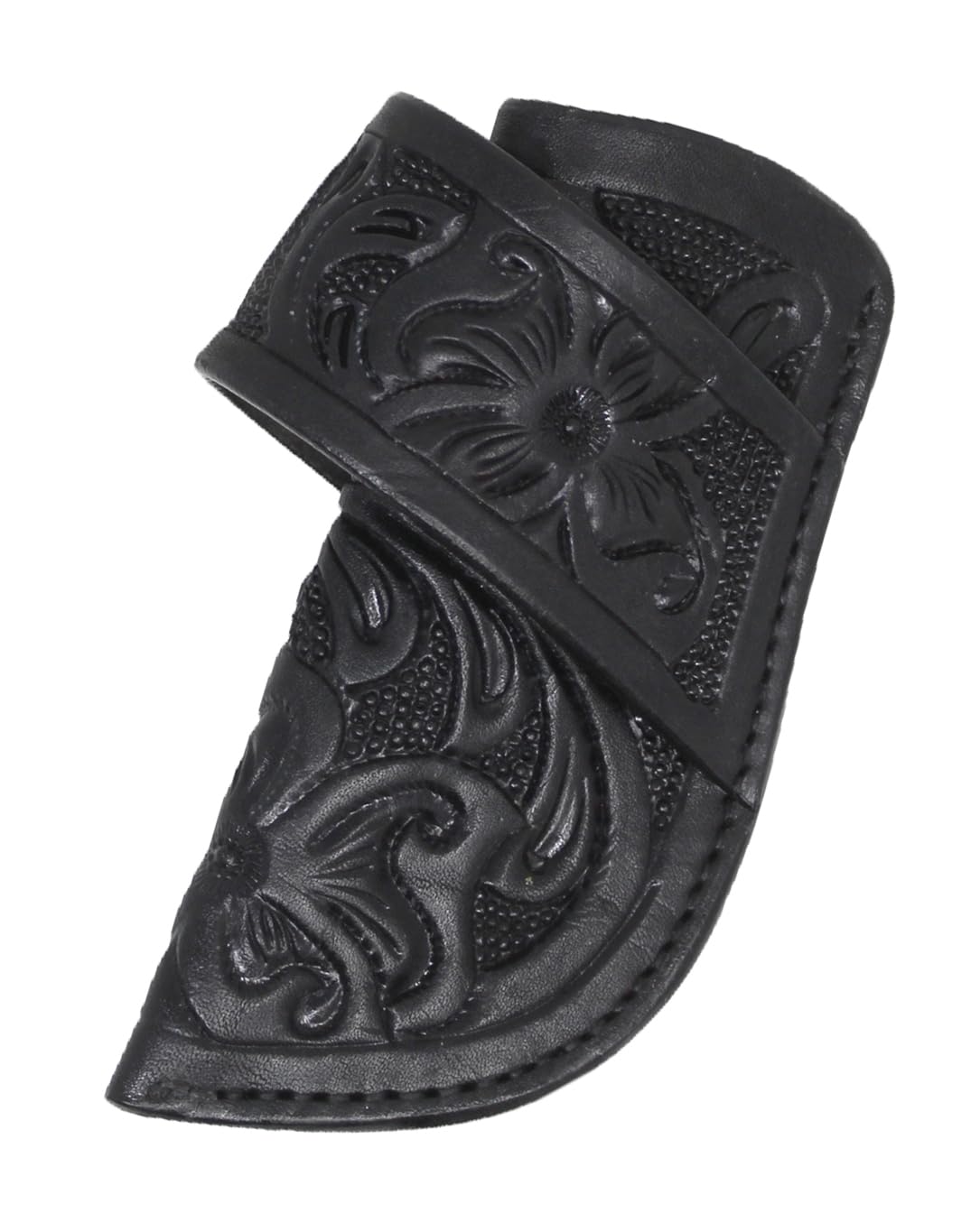 CHALLENGER Western Floral Tooled Black Genuine Leather 4-3/4" Side Access Knife Sheath 29RS08