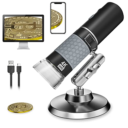 Bysameyee 4K 3840x2160P Wireless Digital Microscope, Handheld HD USB Inspection Camera Endoscope 50x-1000x Magnification, Compatible with iPhone iPad Android Phone Tablet Windows Mac (with Stand)