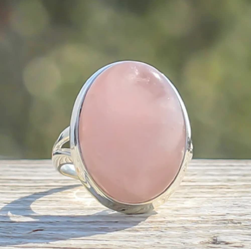 Awmnjtmgpw 925 Sterling Silver Retro Simple Pink Gem Ring Moonstone Opal Ring Ladies Precious Wedding Engagement Birthday Ring Size 6-10 (Size 7)