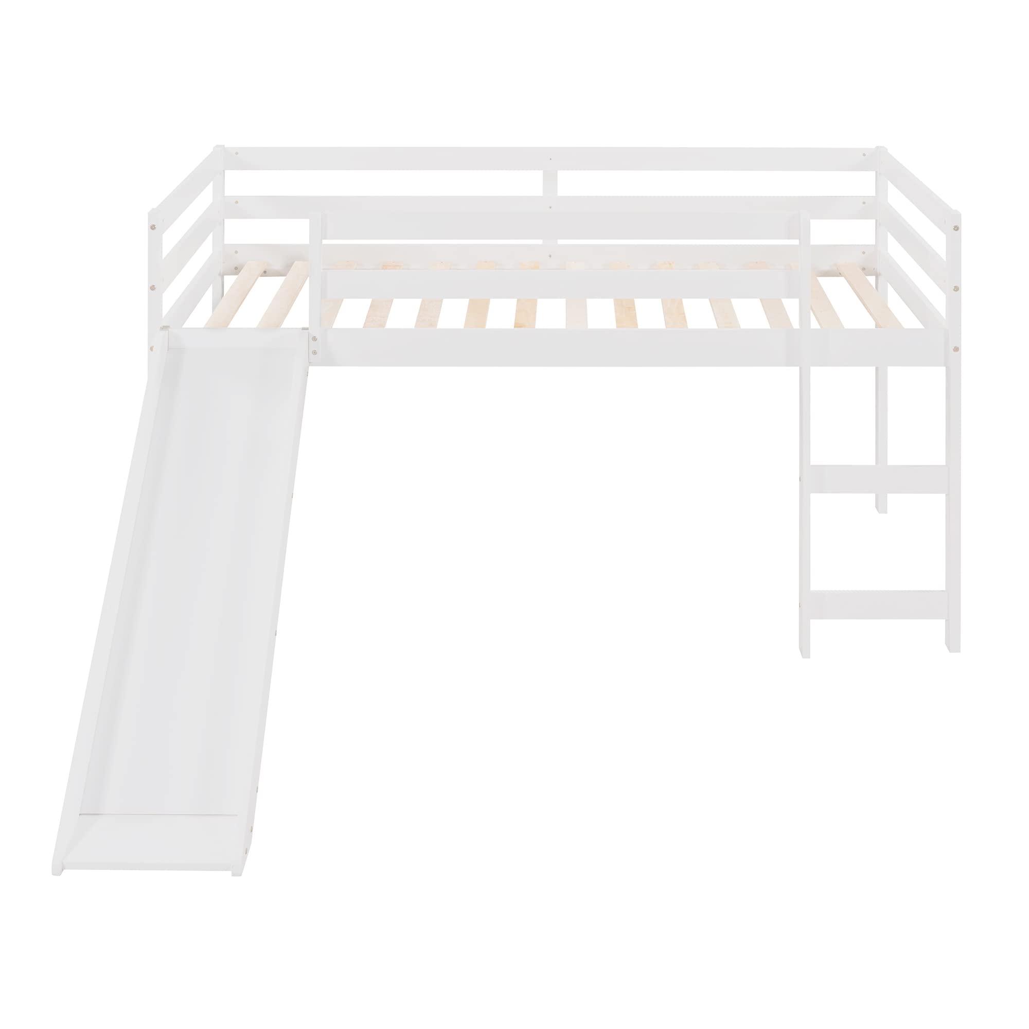 Harper & Bright Designs Kids Loft Bed with Slide,Twin Size Low Loft Beds for Girls Boys Solid Pine Wood Toddler Loft Bed with Ladder and Guard Rails,White
