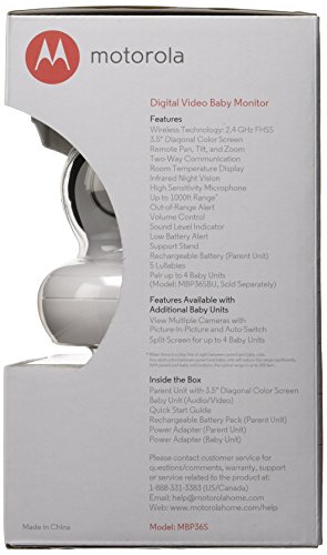 Motorola MBP36S Remote Wireless Video Baby Monitor with 3.5-Inch Color LCD Screen, Remote Camera Pan, Tilt, and Zoom