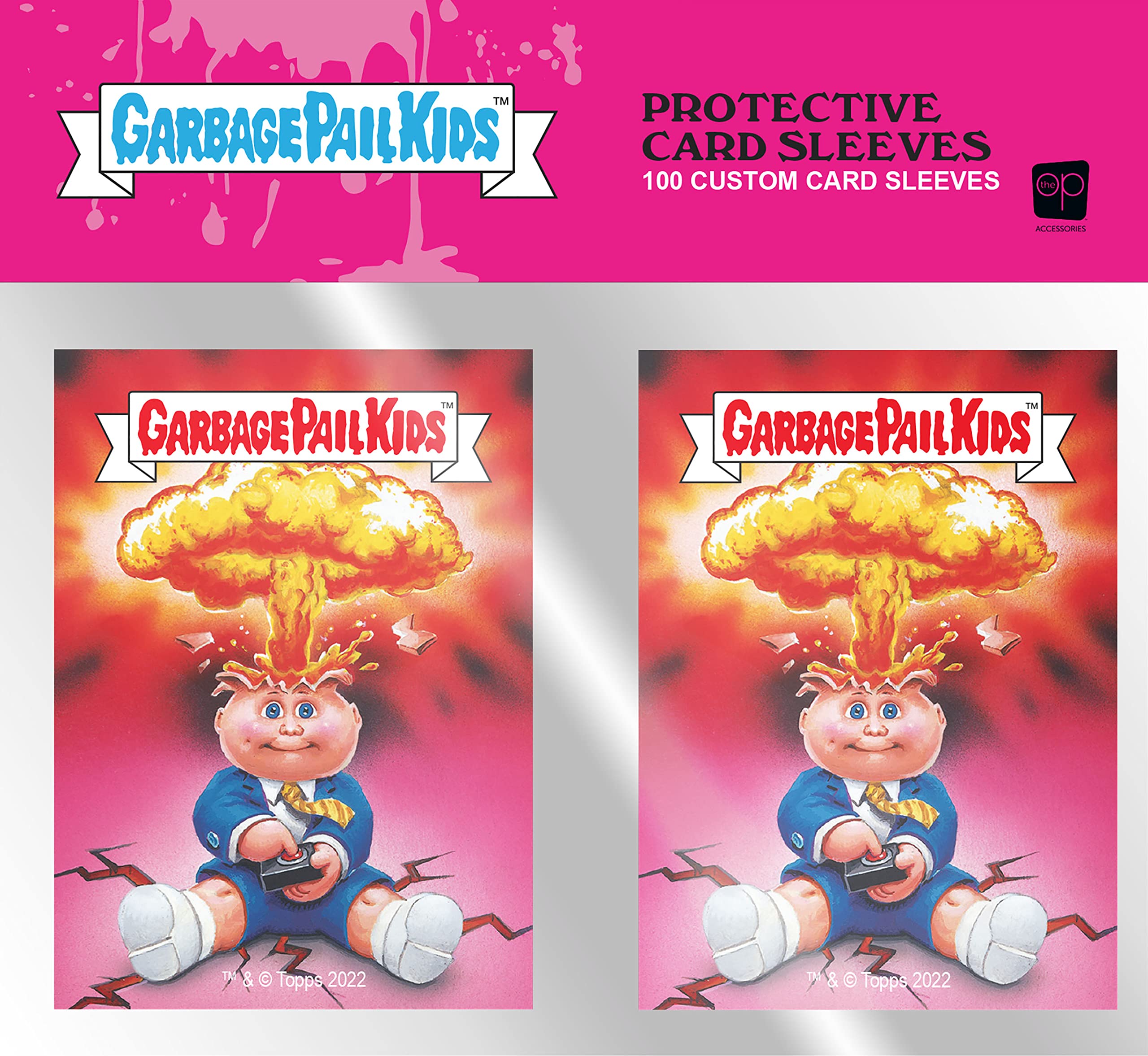 Garbage Pail Kids Premium Card Sleeves | 100 Card Protector Sleeves | 64mm x 89mm Sleeves Fit Standard Size Playing Cards & Collector Cards | Card Sleeve Back Artwork Featuring Adam Bomb Character