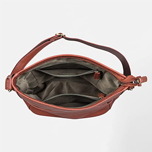 LEABAGS Leather Crossbody Bag - Vintage Genuine Buffalo Leather Handbag - Messenger Shoulder Bag Men Women Briefcase Large Milano Brown For Caramel