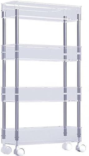 DARZYS Rolling Cart Storage cart 4-Tier Slim Corner Shelves Clear Acrylic Storage Rolling Cart with Wheels Multipurpose Shelf Display Rack 14.6" Lx5.1 Wx34.8 H