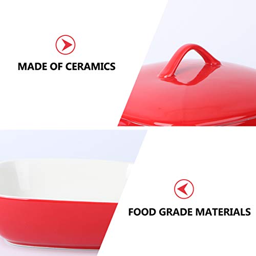 Ceramic Bread Pan Ceramic Cooking Dish Nordic Binaural Cake Dessert Bread Baking Pan with Cover Lid Micro Oven Square Plate Tray for Home Kitchen Shop Red Ceramic Loaf Pan