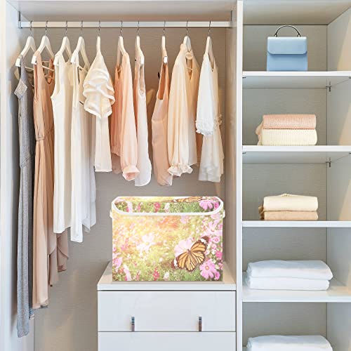 Blueangle Collapsible Storage Boxes 1 Pack, Cosmos Flower Field Butterfly Storage Baskets with Lids and Handle for Home Bedroom Closet Office（78）