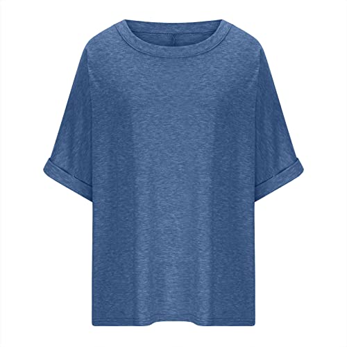DASAYO Women Plus Size Tshirts Tops Crew Neck Solid Half Sleeve Shirt Tunic Comfy Casual Summer Plain Loose Blouse T Shirts