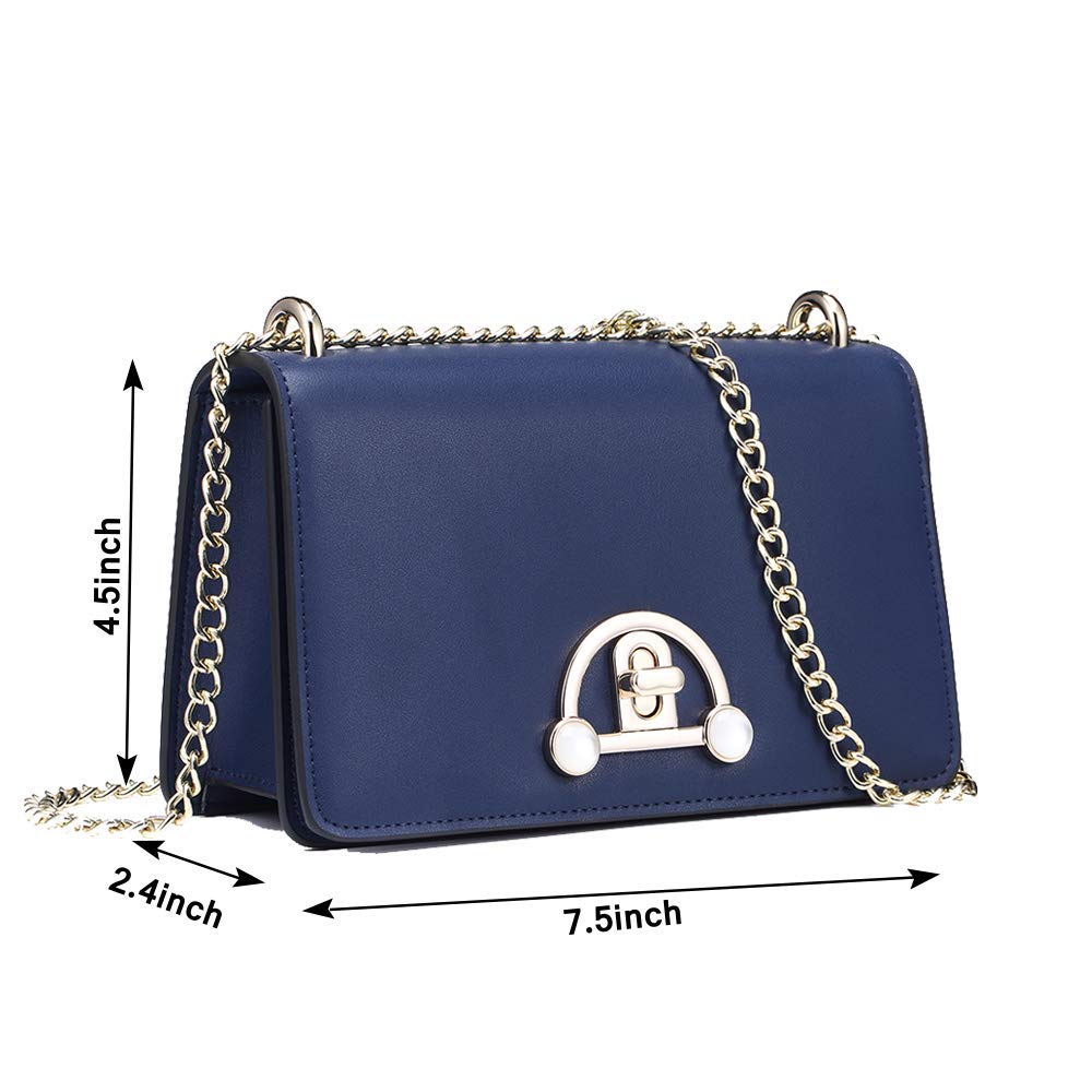 FT FUNTOR Leather Crossbody Bag for Women Shoulder Handbag Knob Lock with Chain (navy blue-A)