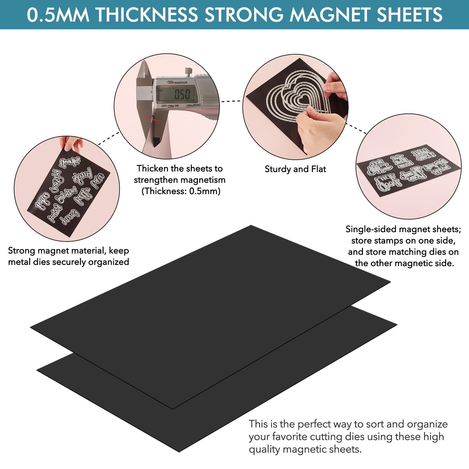 Briartw 3 Pcs A4 0.5mm Thick Single Sided Strong Magnetic Sheets Flexible Rubber Sheets for Metal Dies Storage and Organize Scrapbooking Tool Craft Supplies Rubber Magnetic Sheets Set
